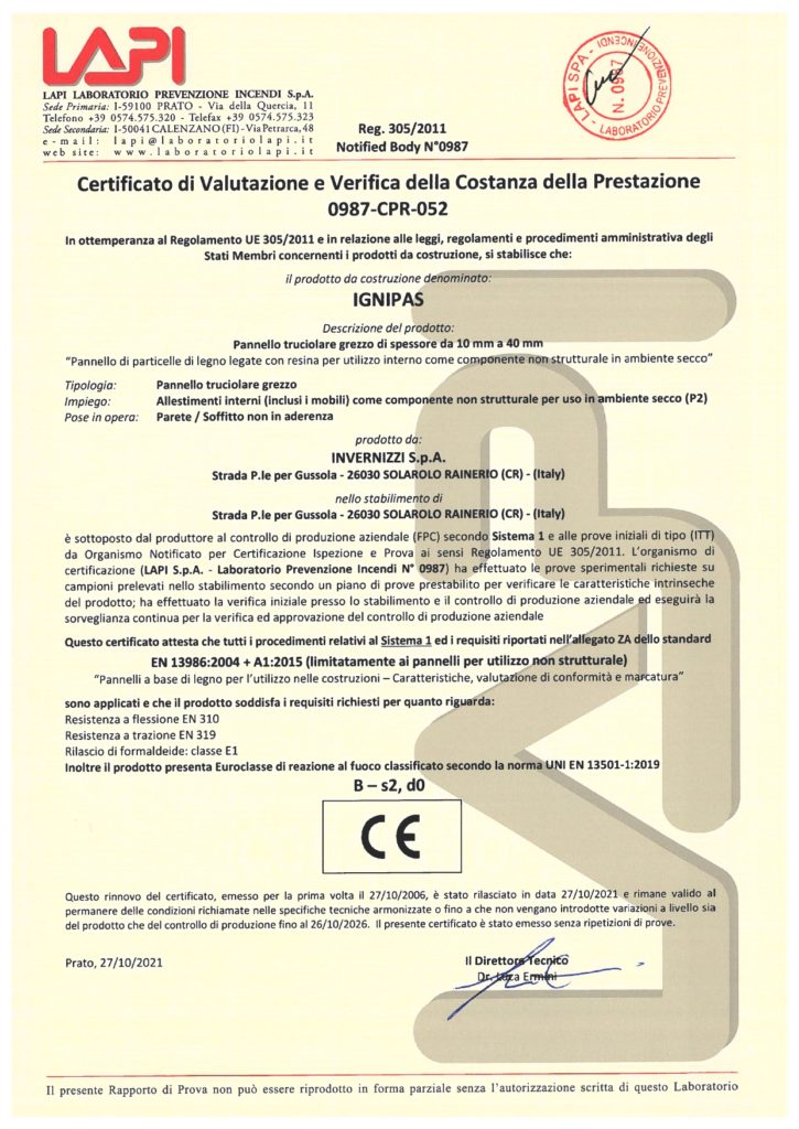 Invernizzi Spa - A Plywood Tradition | TECHNICAL CERTIFICATIONS